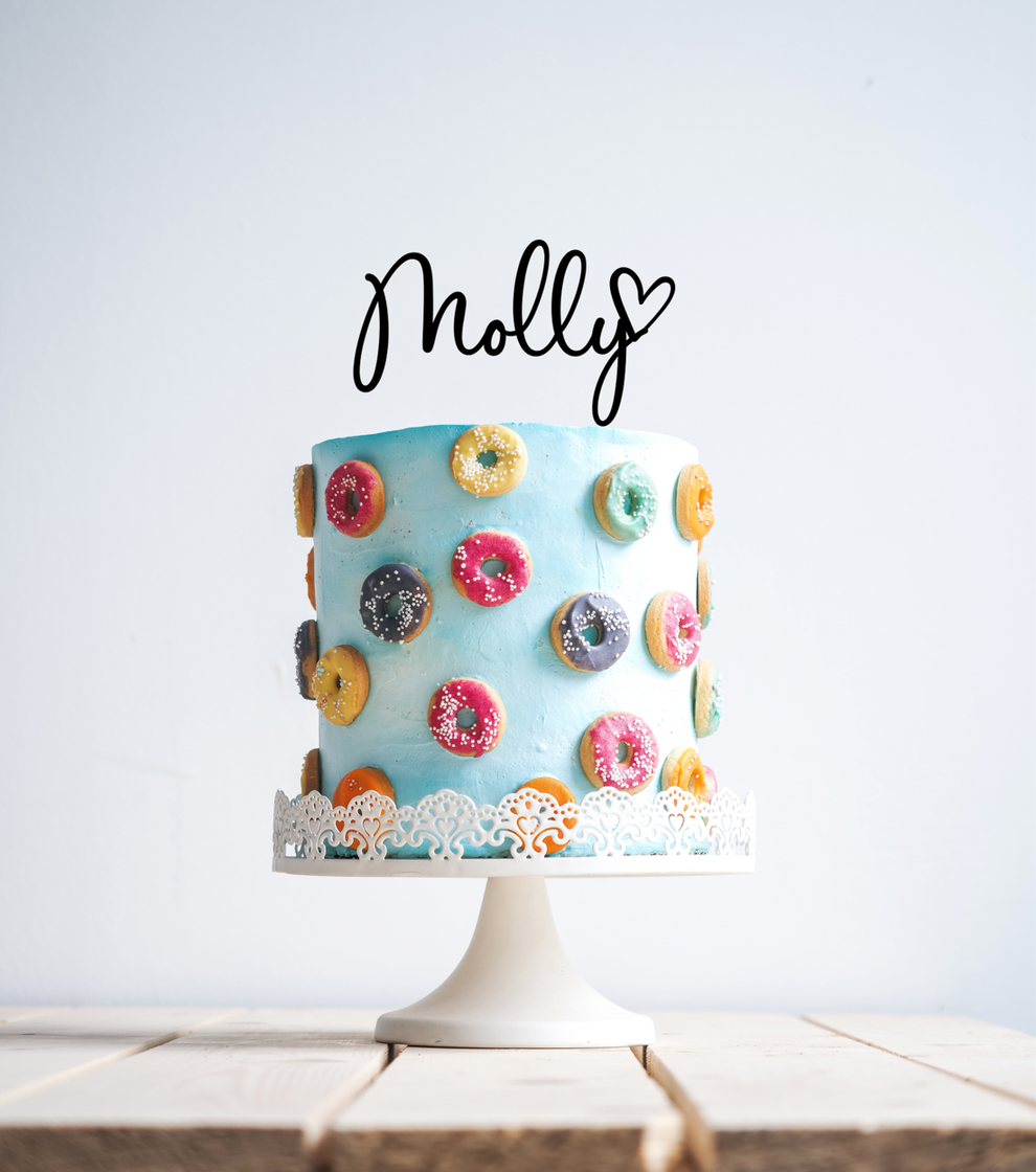 Name Cake Topper - Molly Script with Heart – Cake Topper Co